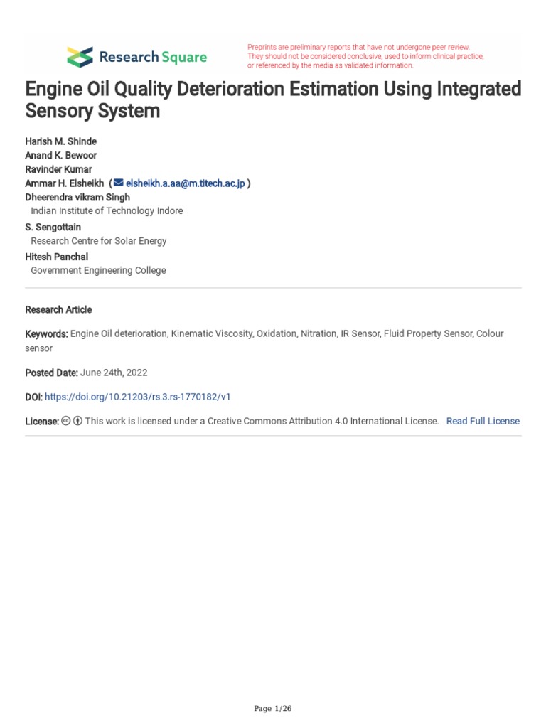 Engine Oil Quality Deterioration Paper | PDF