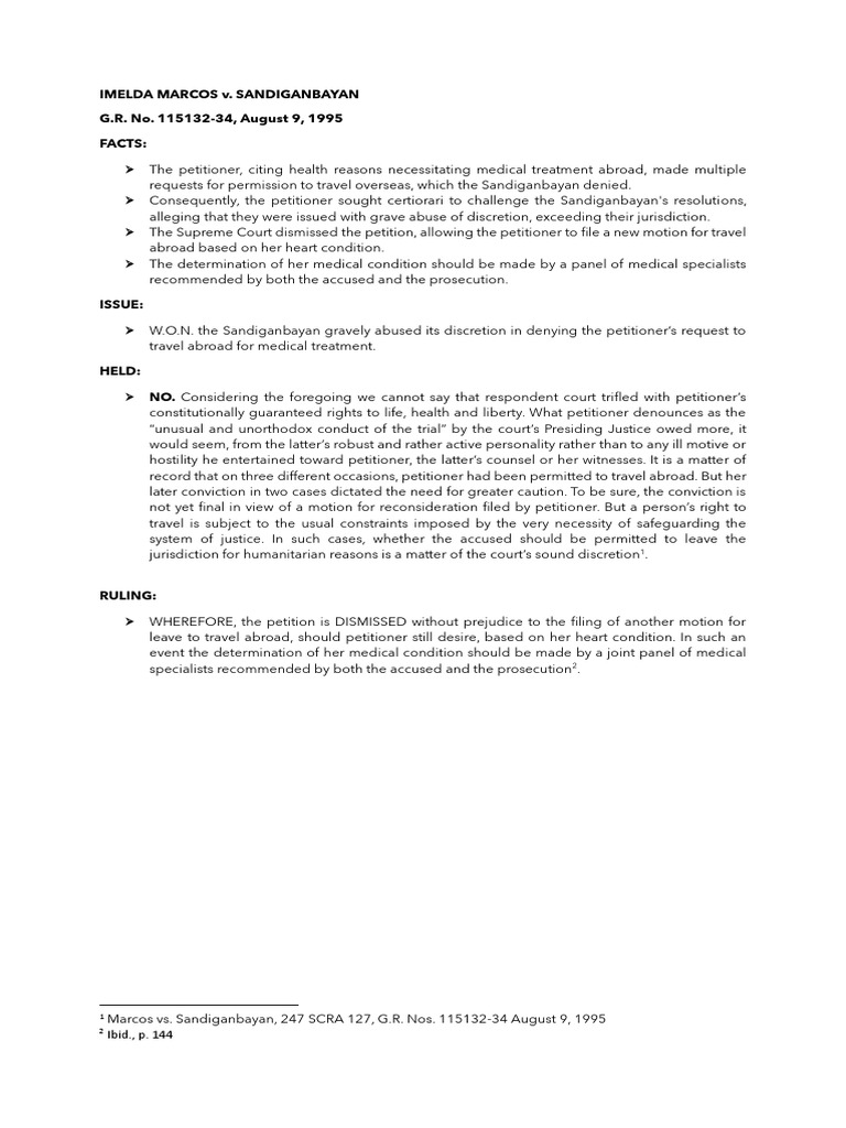 Imelda Marcos v. Sandiganbayan | PDF | Law Of The United States | Legal ...