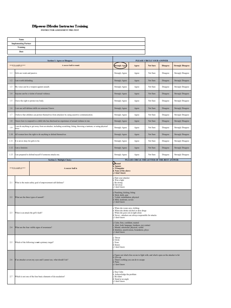 (3a) IMpower-IMsafer Female Instructor Pre-Test | PDF | Violence ...