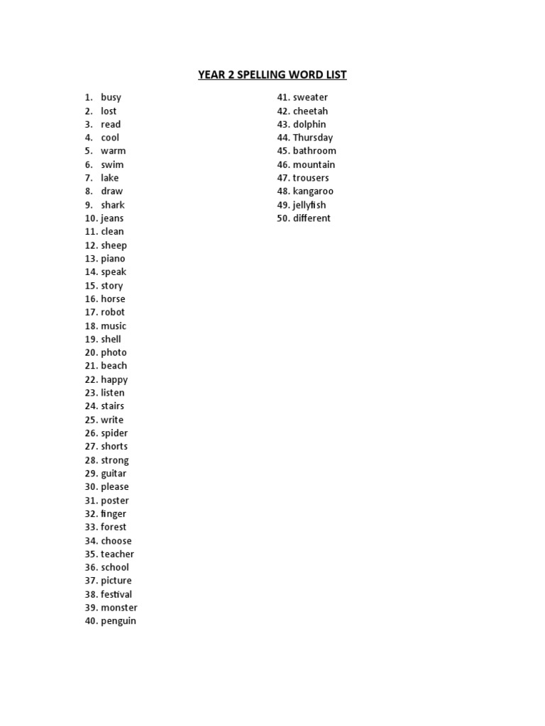 Year 2 Spelling Word List | PDF