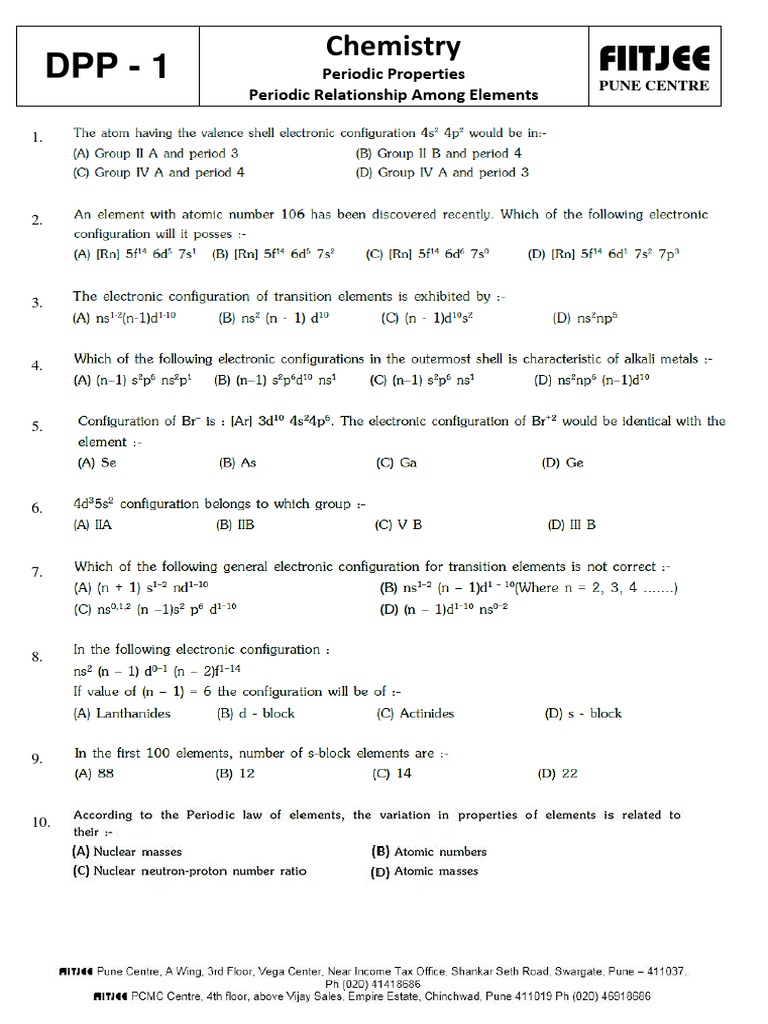 Periodic Properties DPP 1 | PDF