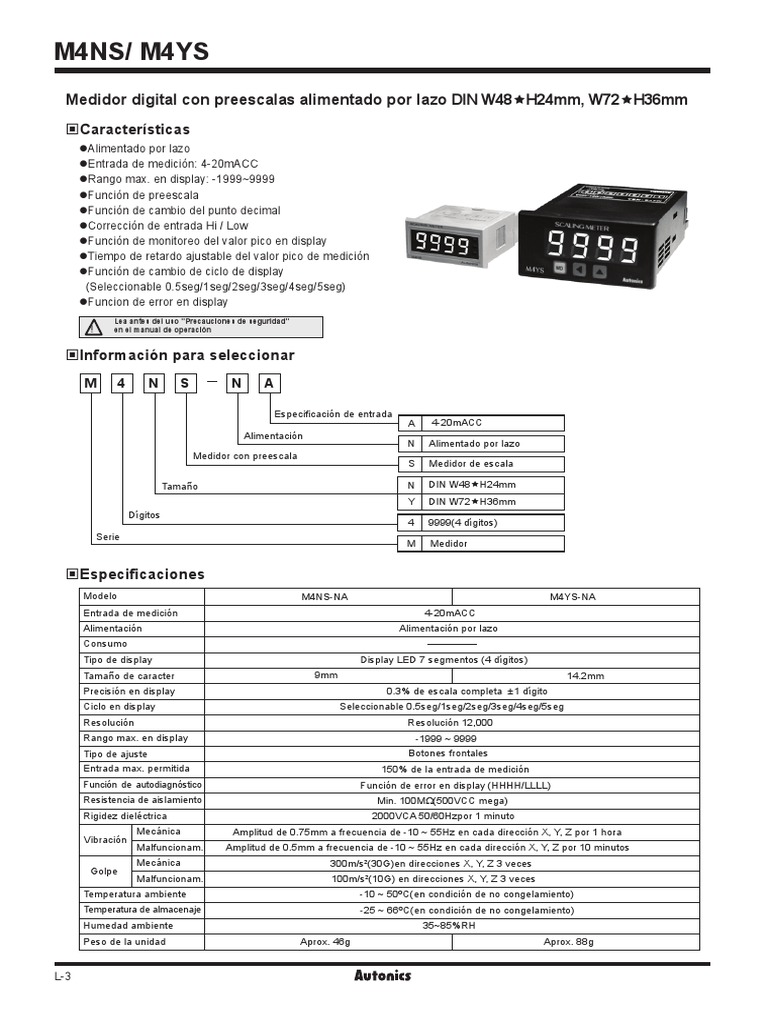 M4Ns/ M4Ys: Medidor Digital Con Preescalas Alimentado Por Lazo DIN W48 ...