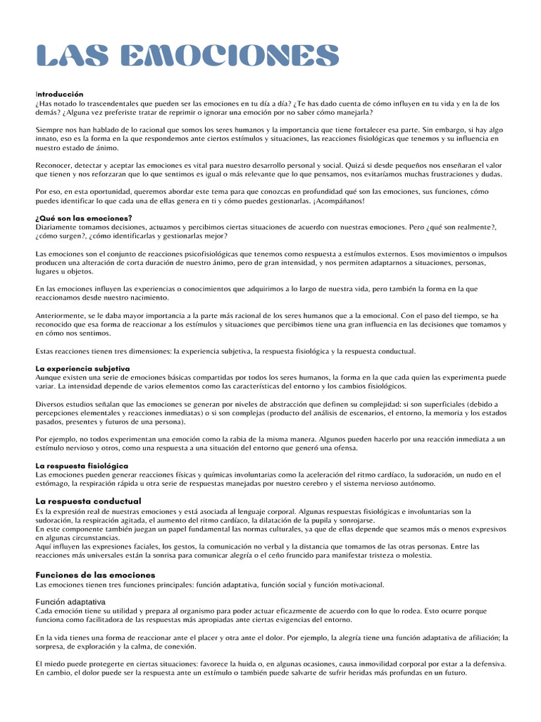¿Qué Son Las Emociones? | PDF