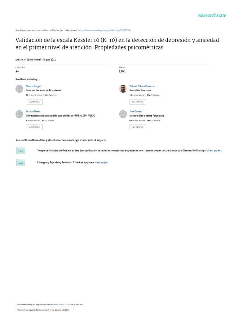 Validacion de La Escala Kessler 10 K-10 en La Dete | PDF