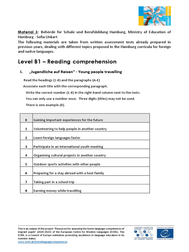 Material3 B1 B1+ Reading Comprehension en | PDF