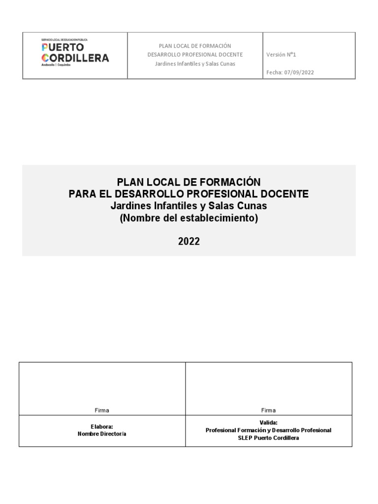 Formato Educación Parvularia - PLFDPD 2022 | PDF | Educación de la primera infancia | Maestros