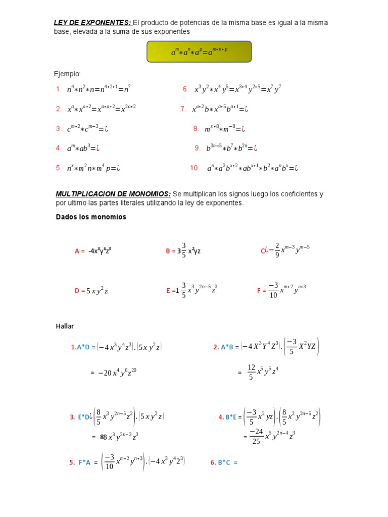 Ley de Exponentes | PDF | División (Matemáticas) | Álgebra