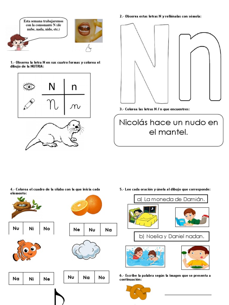 Actividades con la letra N para niños | PDF | Artes del Lenguaje y ...