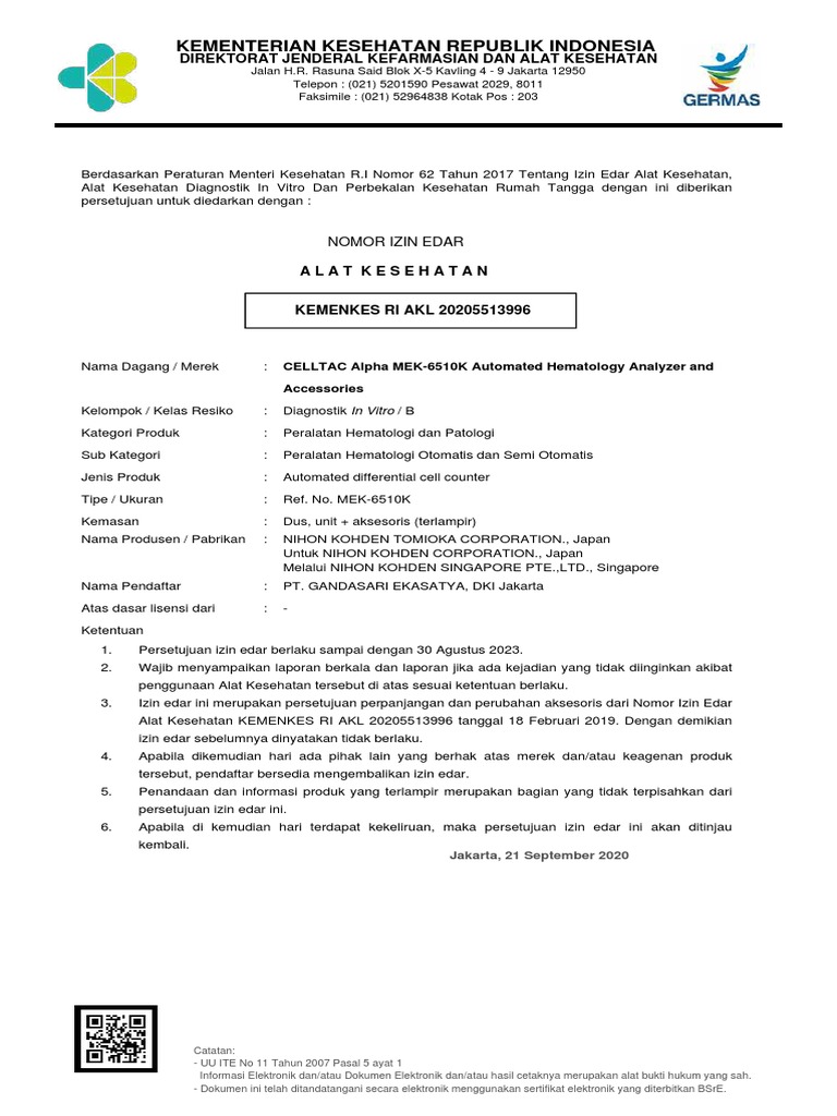 AKL Celltac Alpha MEK-6510K (Ed 30 Agt 2023) | PDF | Teknologi & Rekayasa