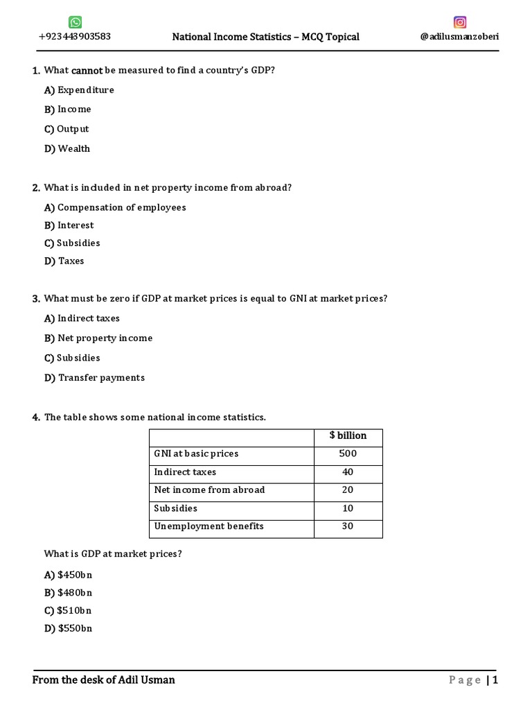 MCQs - National Income Statistics | PDF | Gross Domestic Product ...