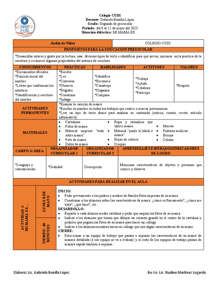 Planeación Mi Mamá Es 2 Pdf