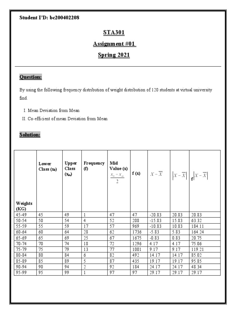 STA301 1st Assignment | PDF