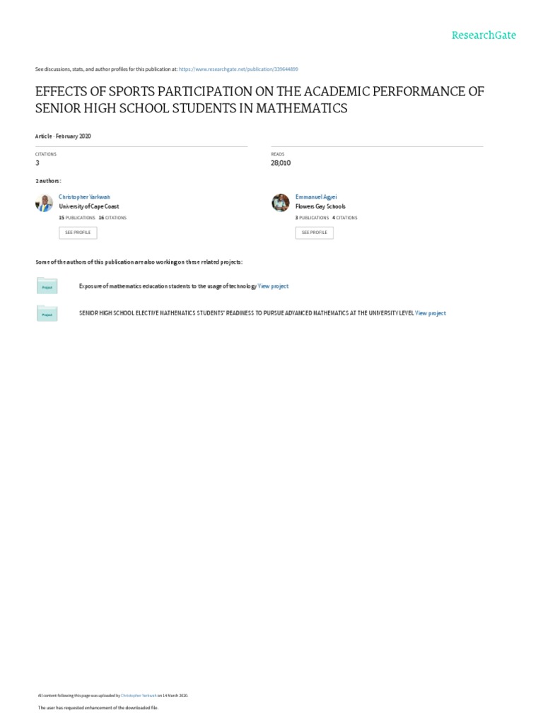 Effects of Sports Participation On The Academic Performance of Senior ...