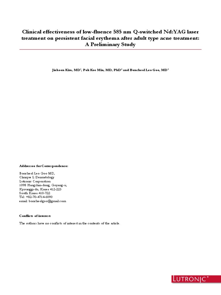 Clinical Effectiveness Of Low Fluence 585 Nm Q Switched Ndyag Laser Treatment On Persistent Fac