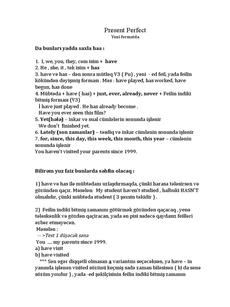 Perfect Tense Form PDF