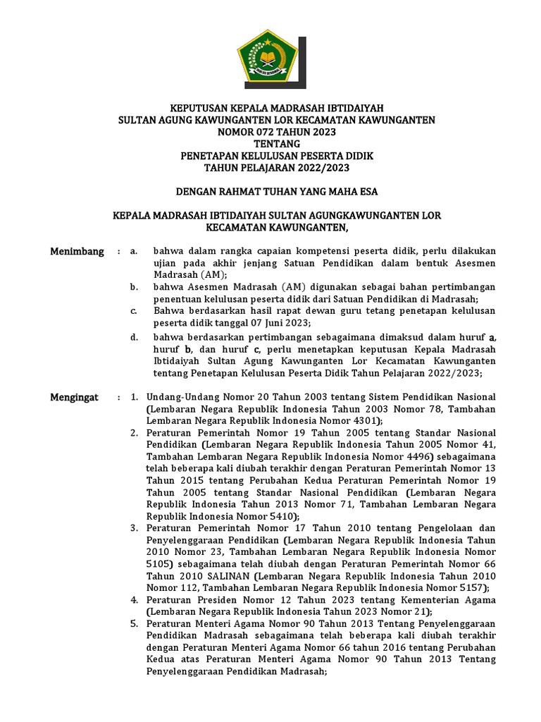 SK Kelulusan Peserta Didik TP. 22-23 | PDF