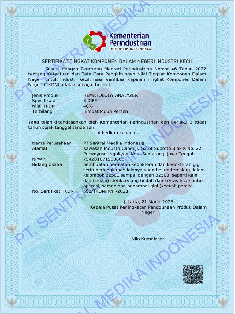 Sertifikat TKDN Ik TKDNwatermark Hematologyy | PDF