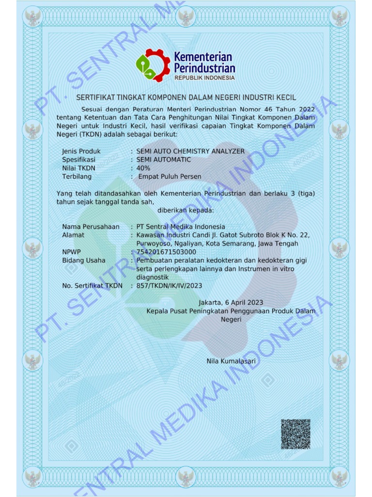 Sertifikat TKDN Ik 857tkdnikiv2023 Watermarkk | PDF