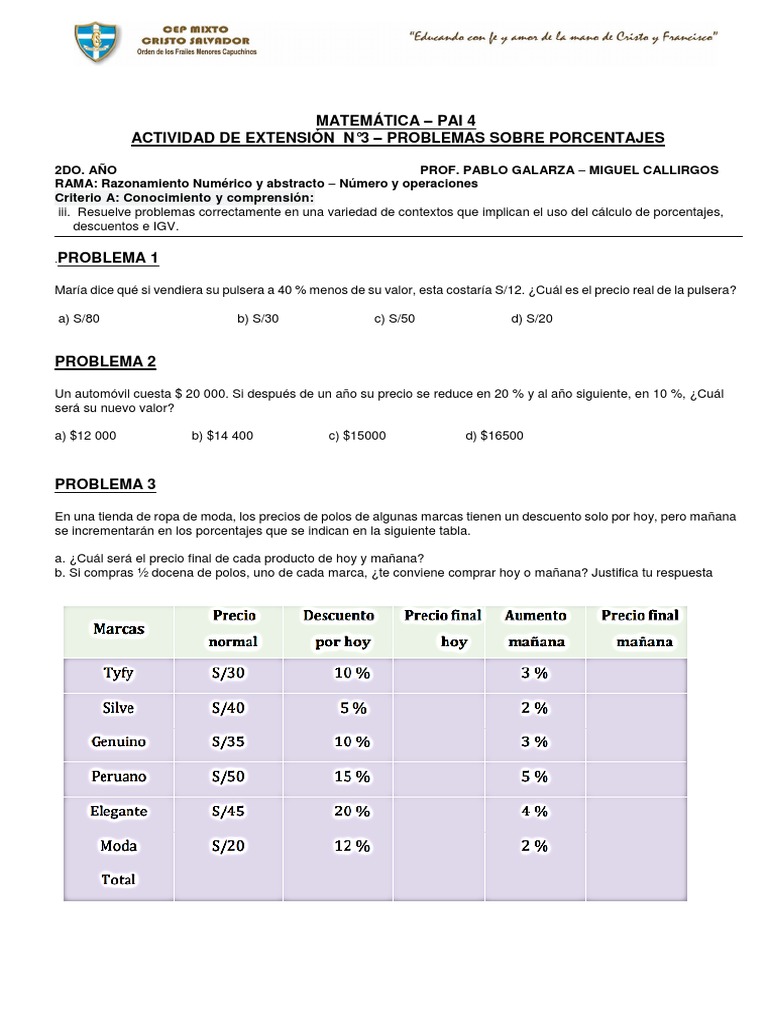 FAE N°3 - Porcentajes-S2AB | PDF