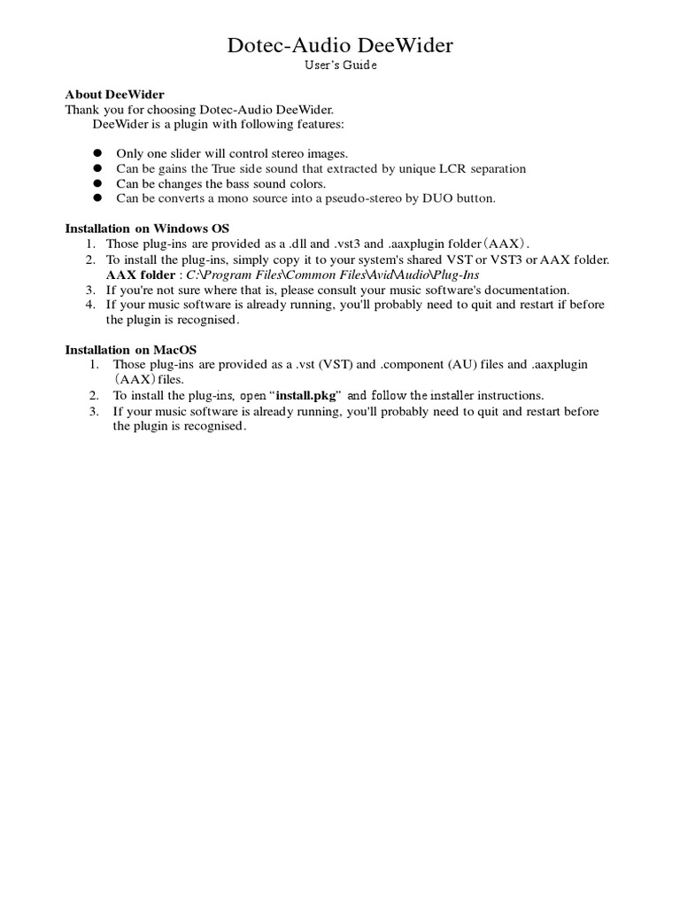 DeeWider Manual | PDF