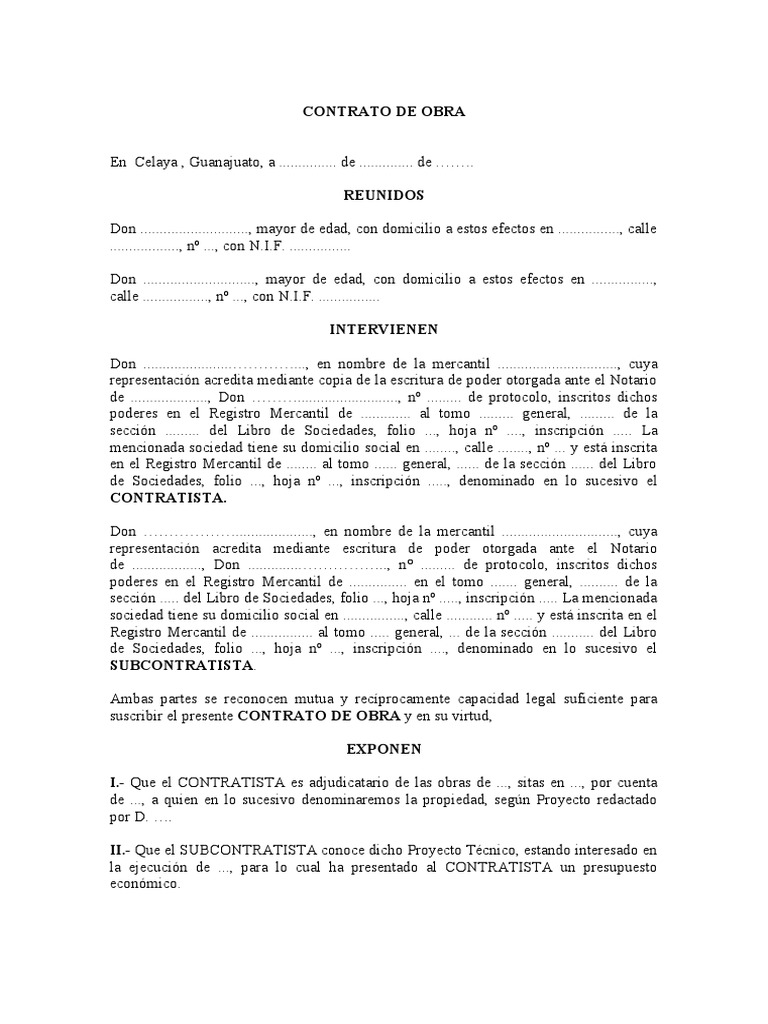 Modelo Contrato Subcontratacion | PDF | Presupuesto | Seguro