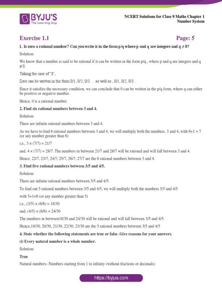 Ncert Solutions For Class 9 Maths April05 Chapter 1 Number System | PDF