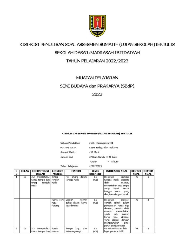 KISI-KISI SBDP SUMATIF 2023 | PDF
