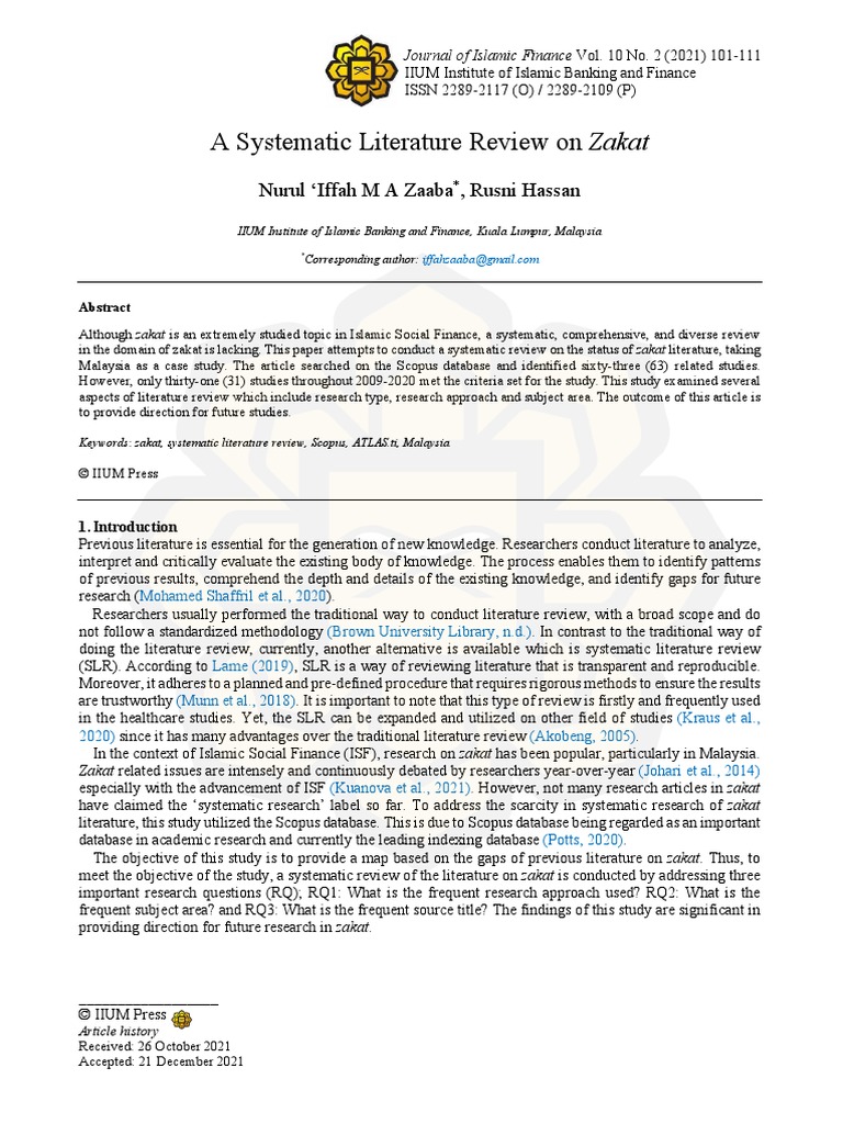 A Systematic Literature Review On Zakat: Nurul Iffah M A Zaaba, Rusni Hassan | PDF ...