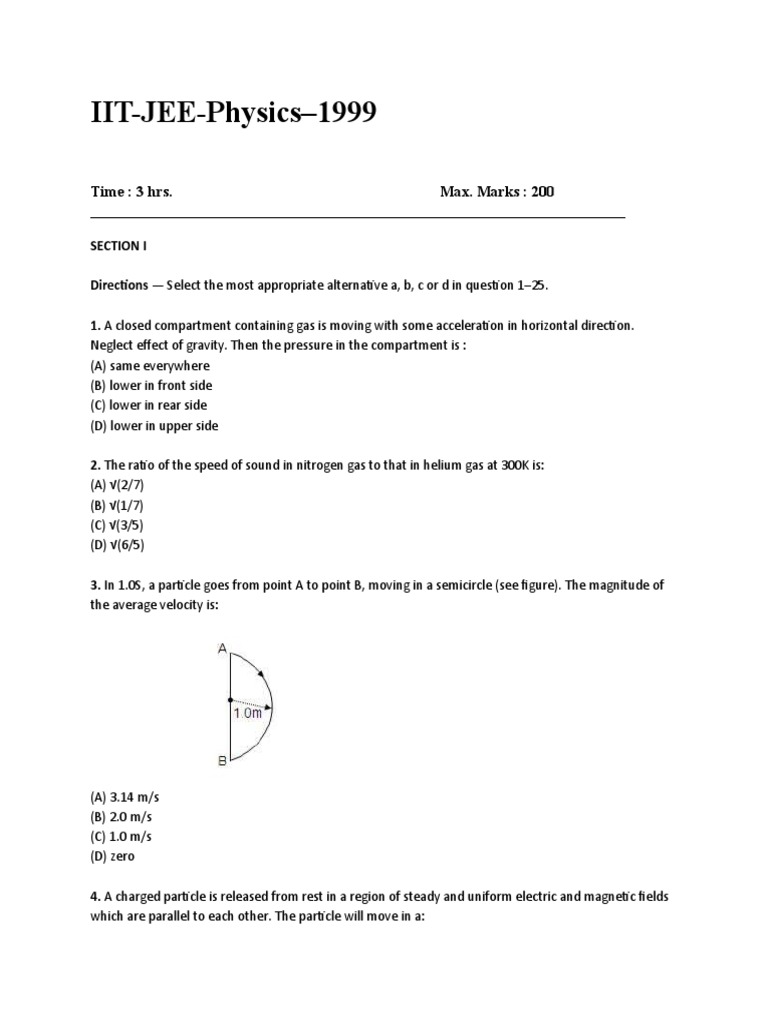 2755IIT JEE Physics Question Paper-1999 | PDF | Waves | Photoelectric ...