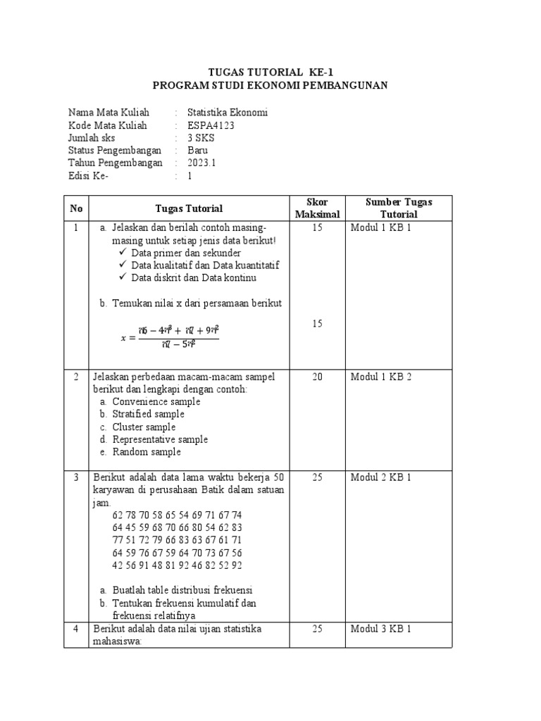 Tugas 1 Statistika | PDF