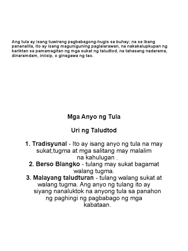 Filipino 8 - Uri NG Tula. | PDF