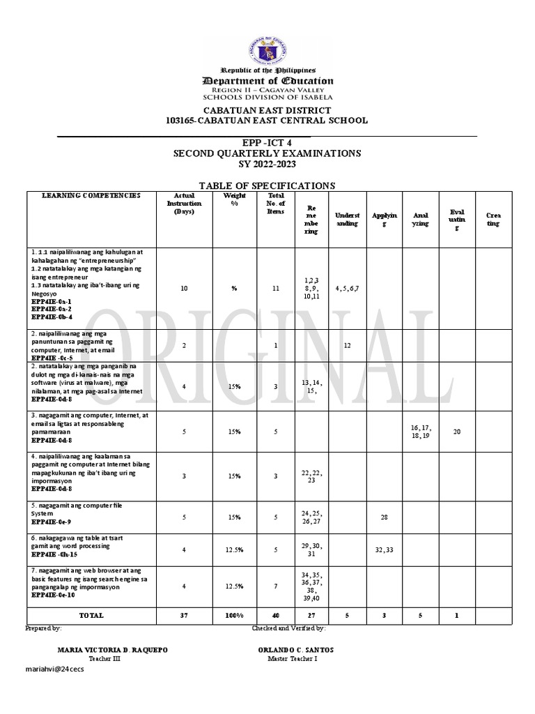 2ND Quarter Test Epp Ict G4 | PDF