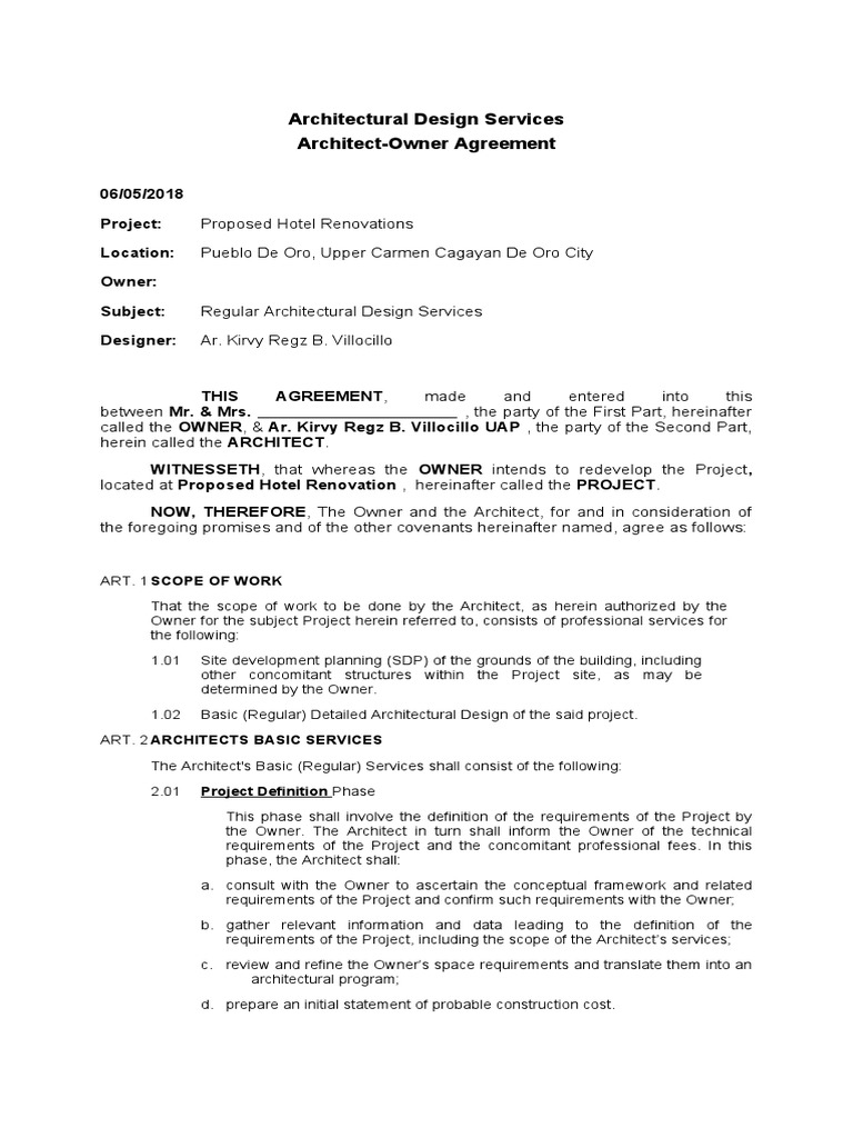 Contract Agreement | PDF | Architect | Specification (Technical Standard)