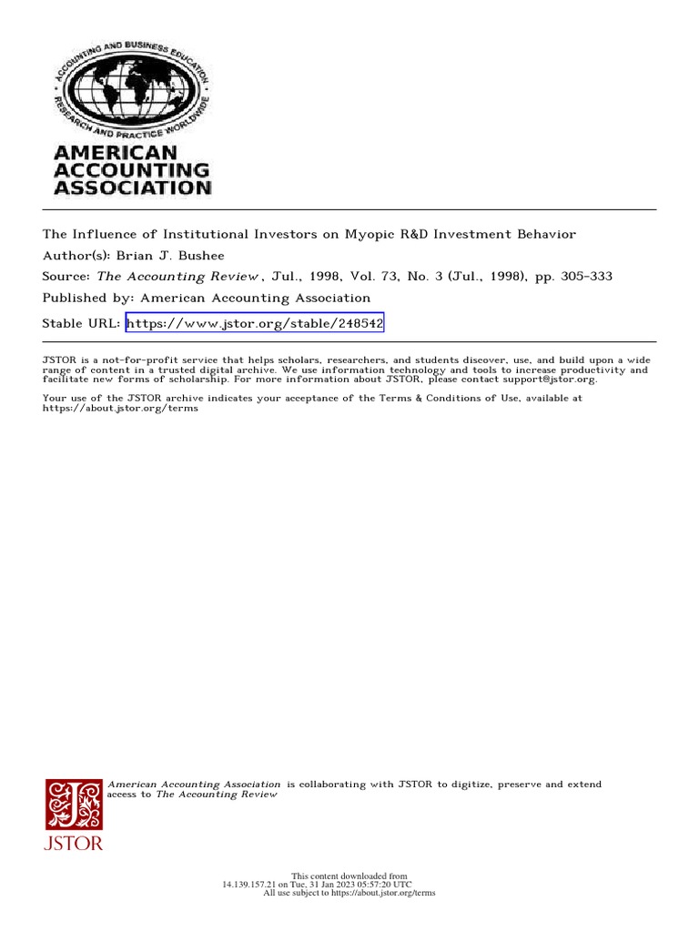 Bushee-1998-AR-influence of Institutional Investors On Myopic R&D ... Bushee-1998-AR-influence of Institutional Investors On Myopic R&D ...