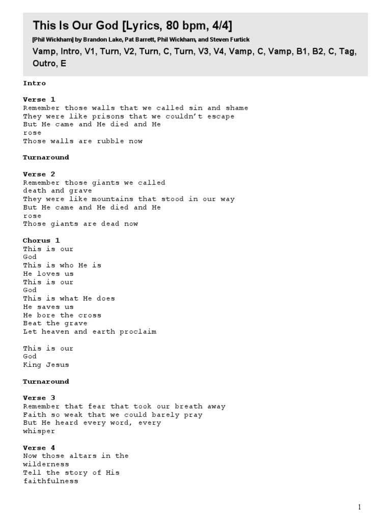 This Is Our God Lyrics Document | PDF