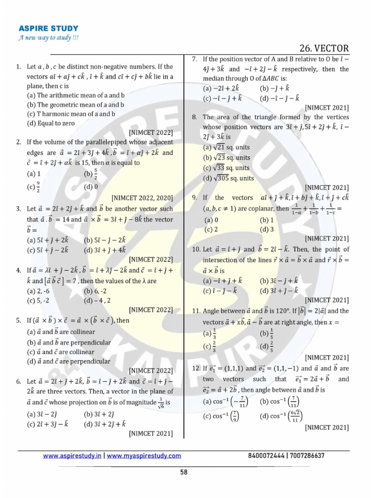 Vector PYQs NIMCET 2022 To 2008 | PDF