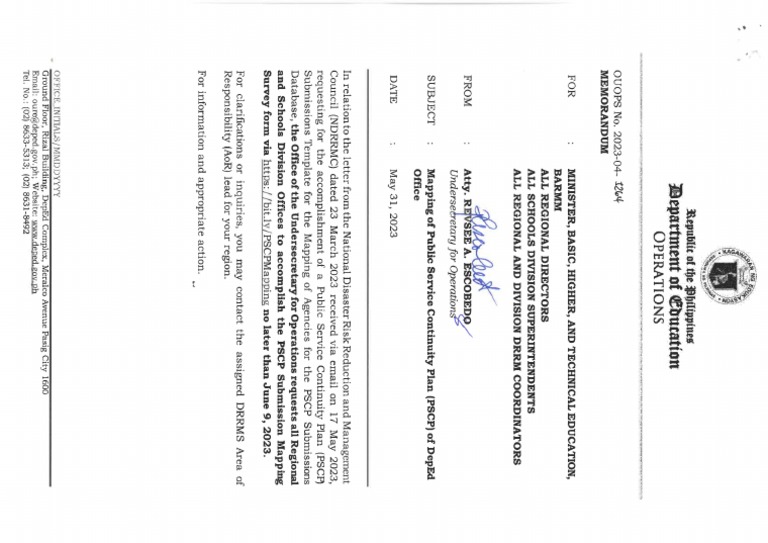 OUOPS Memo No. 2023-04-5264 - PSCP Mapping | PDF