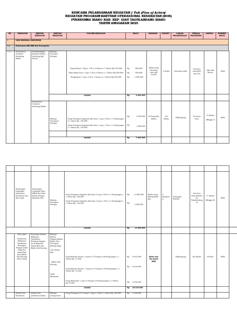 RENCANA PELAKSANAAN KEGIATAN Gizi 2023 | PDF