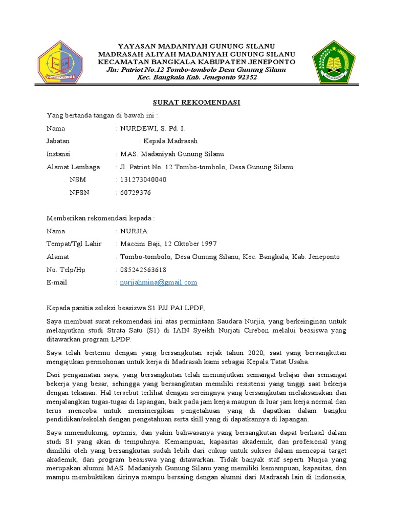 Contoh Surat Rekomendasi Lpdp 2025