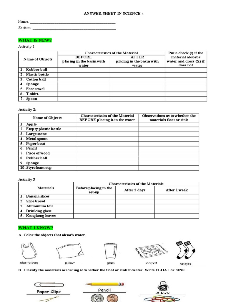 Science Activities for Grade 4 Students | PDF | Building Materials ...