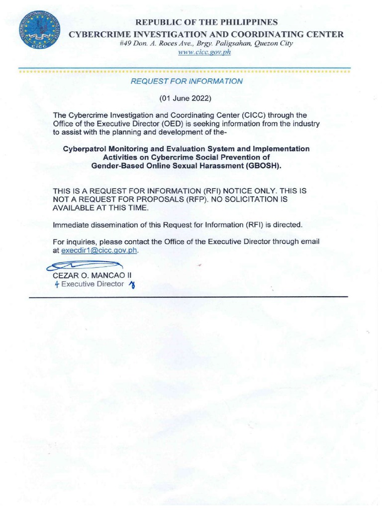 Request For Information RFI Cyberpatrol Monitoring and Evaluation ...
