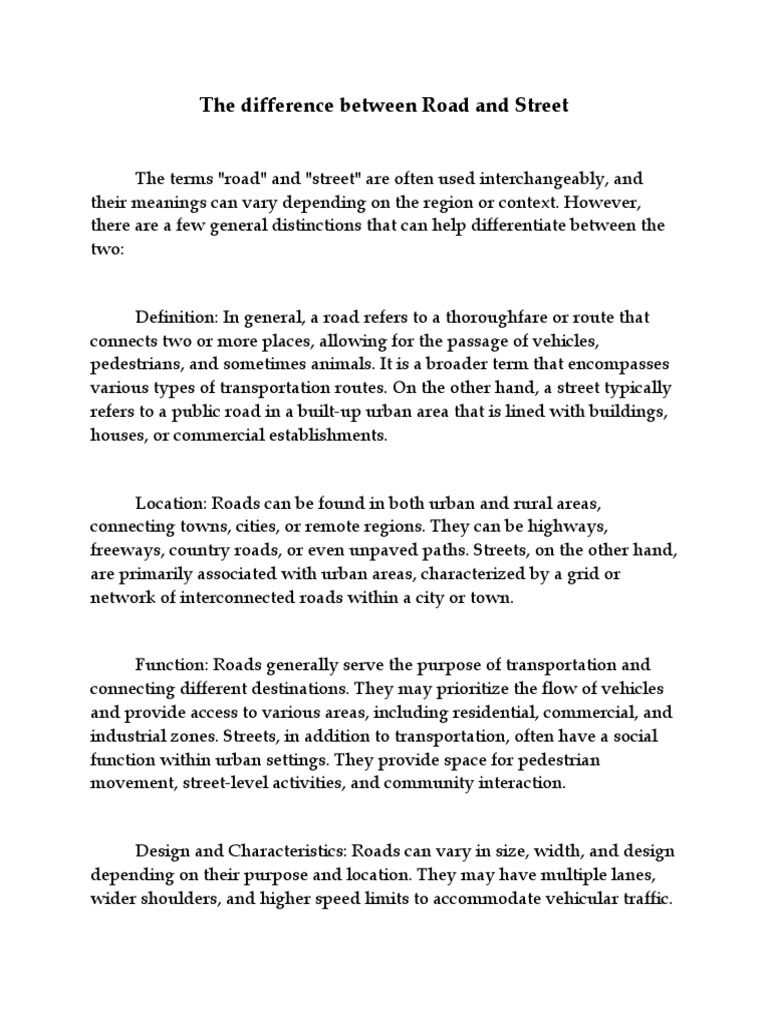 The difference between Road and Street | PDF