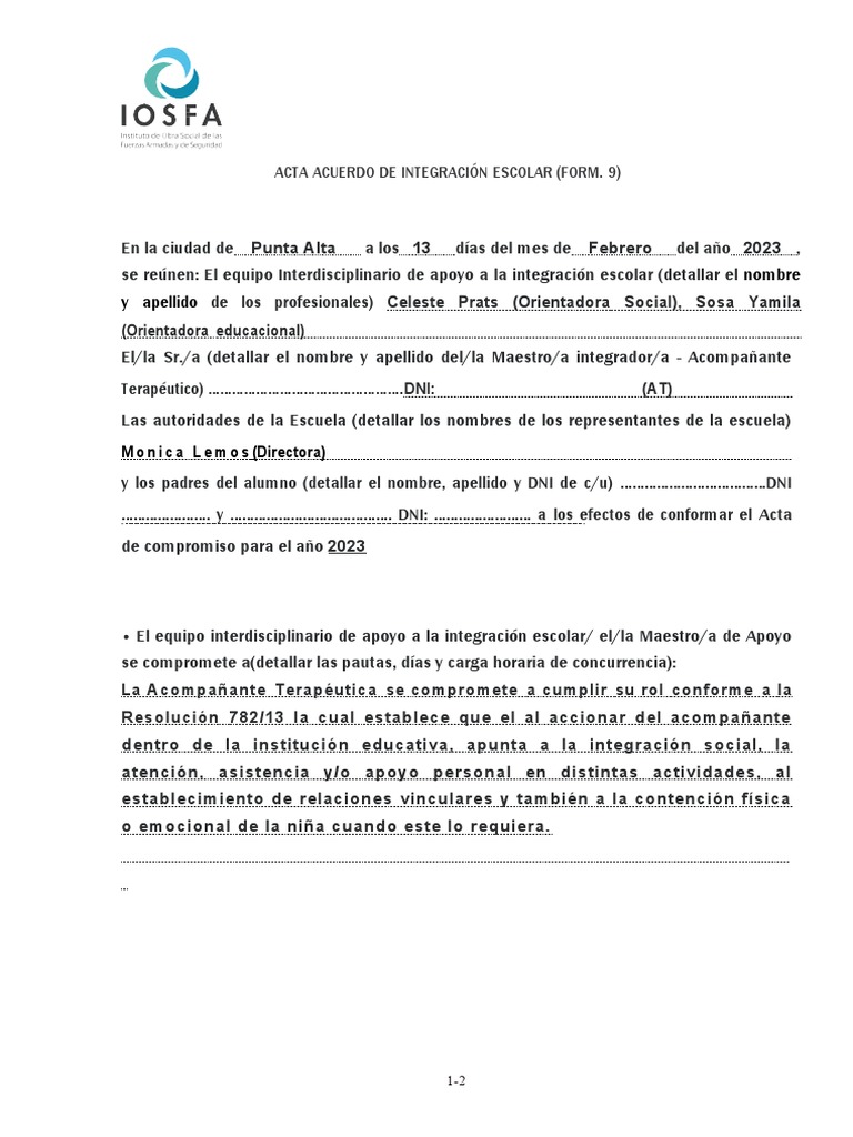 Planilla IOSFA Form 9 - para Completar Con Datos Del Alumno | PDF