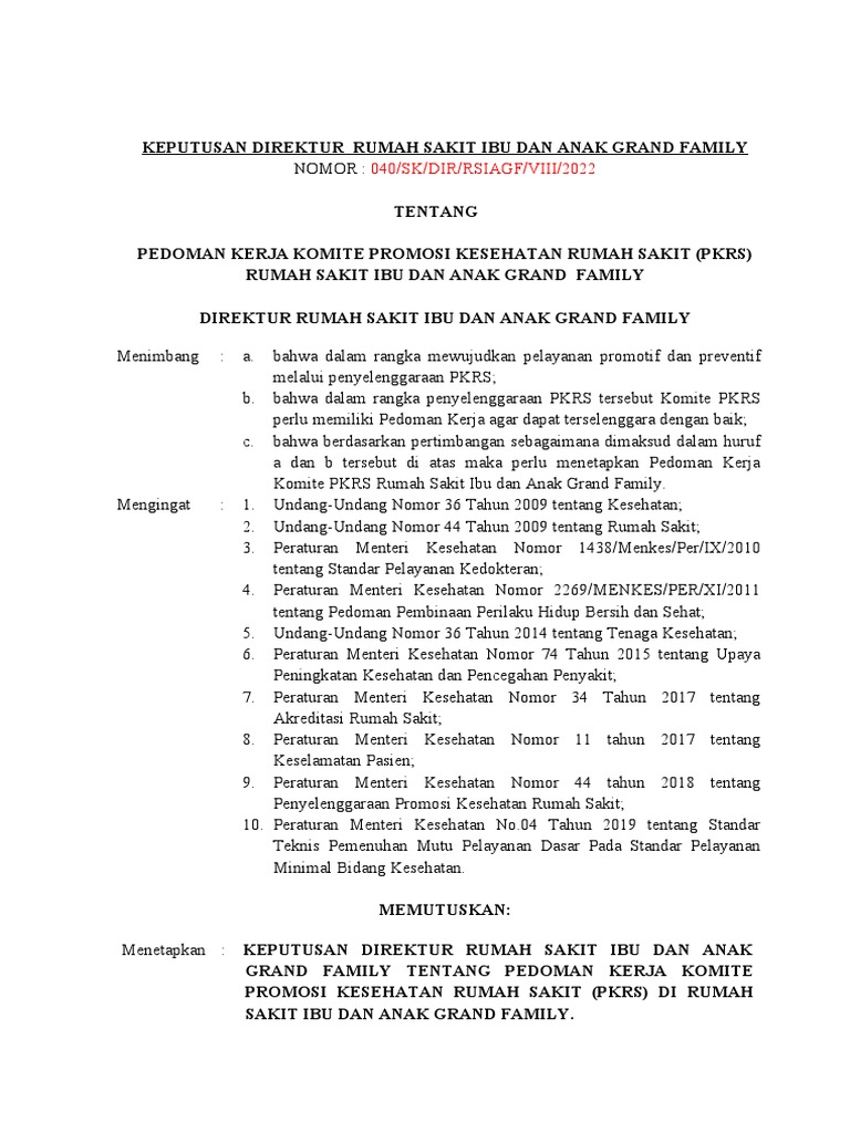 DRAFT - PEDOMAN KERJA PKRS 2022 | PDF