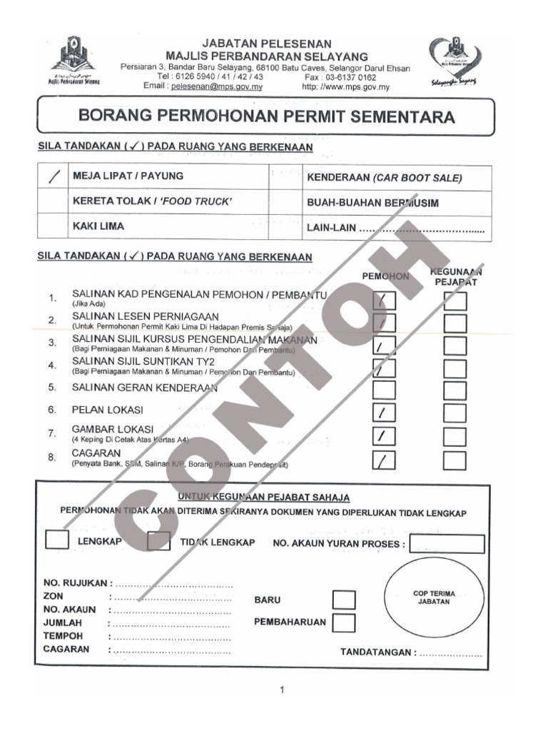 Borang - Permohonan - Permit - Sementara MPS | PDF