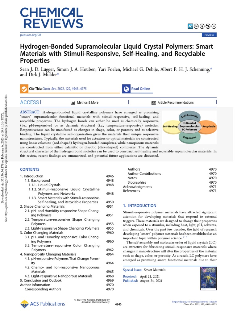 Hydrogen-Bonded Supramolecular Liquid Crystal Polymers: Smart Materials With Stimuli-Responsive ...