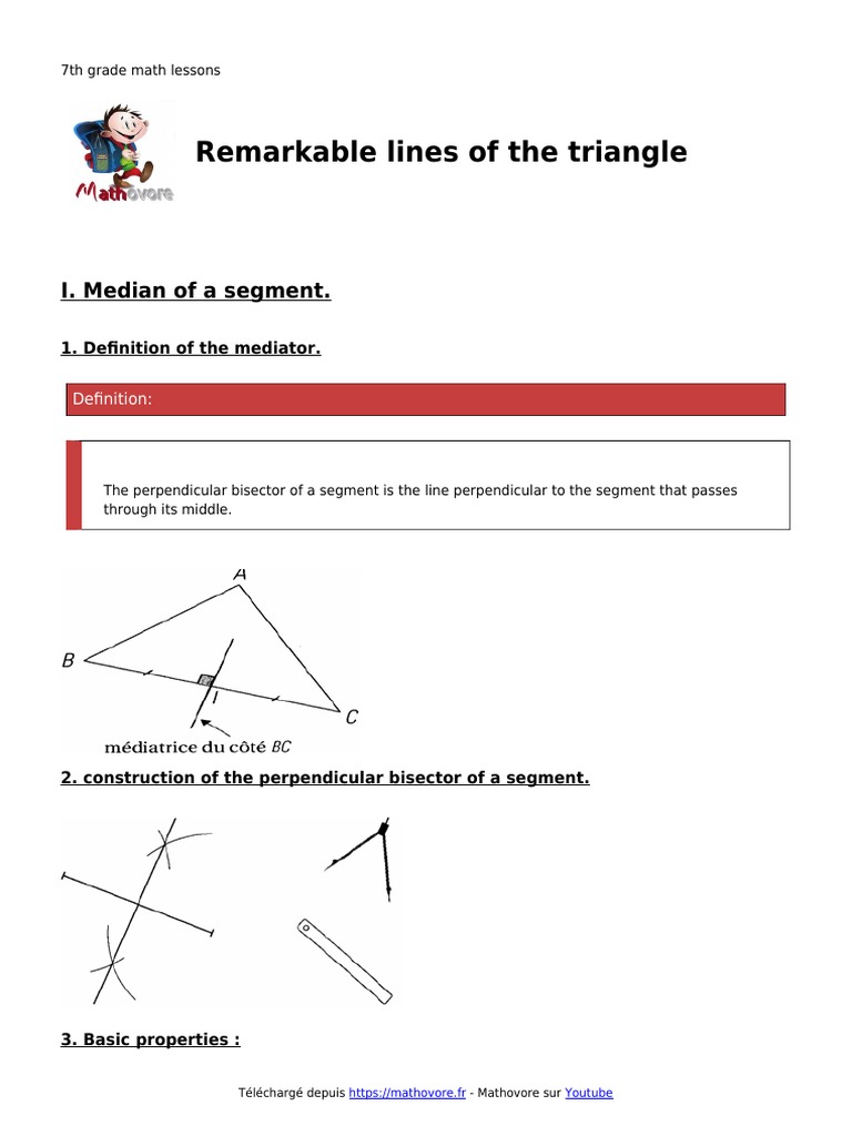 Remarkable Lines in Triangles Explained | PDF | Triangle | Perpendicular