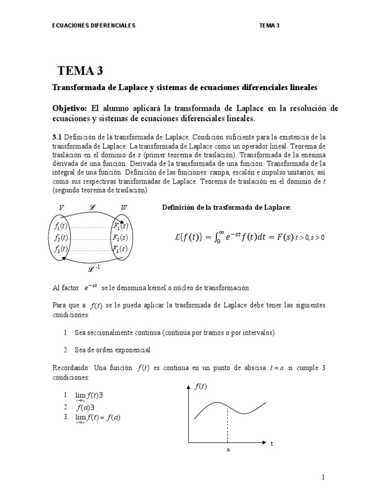 Tema 3 Transformada de Laplace y Sistemas de Ecuaciones Diferenciales | PDF