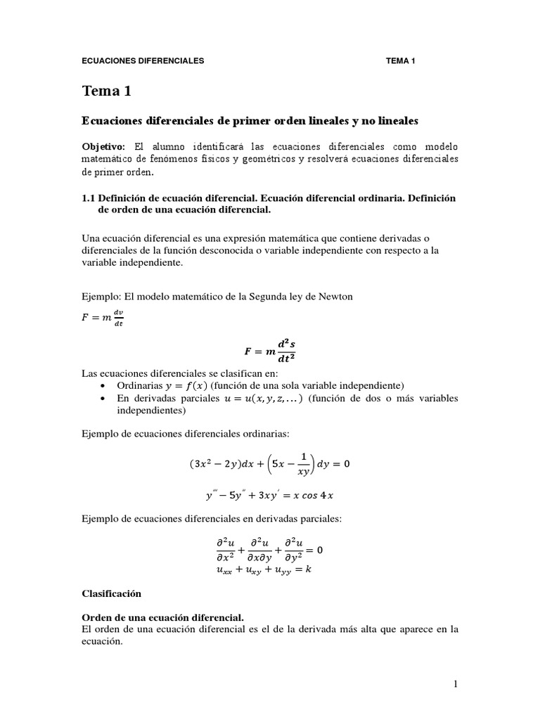 Tema 1 Ecuaciones Diferenciales de Primer Orden | PDF | Ecuaciones ...