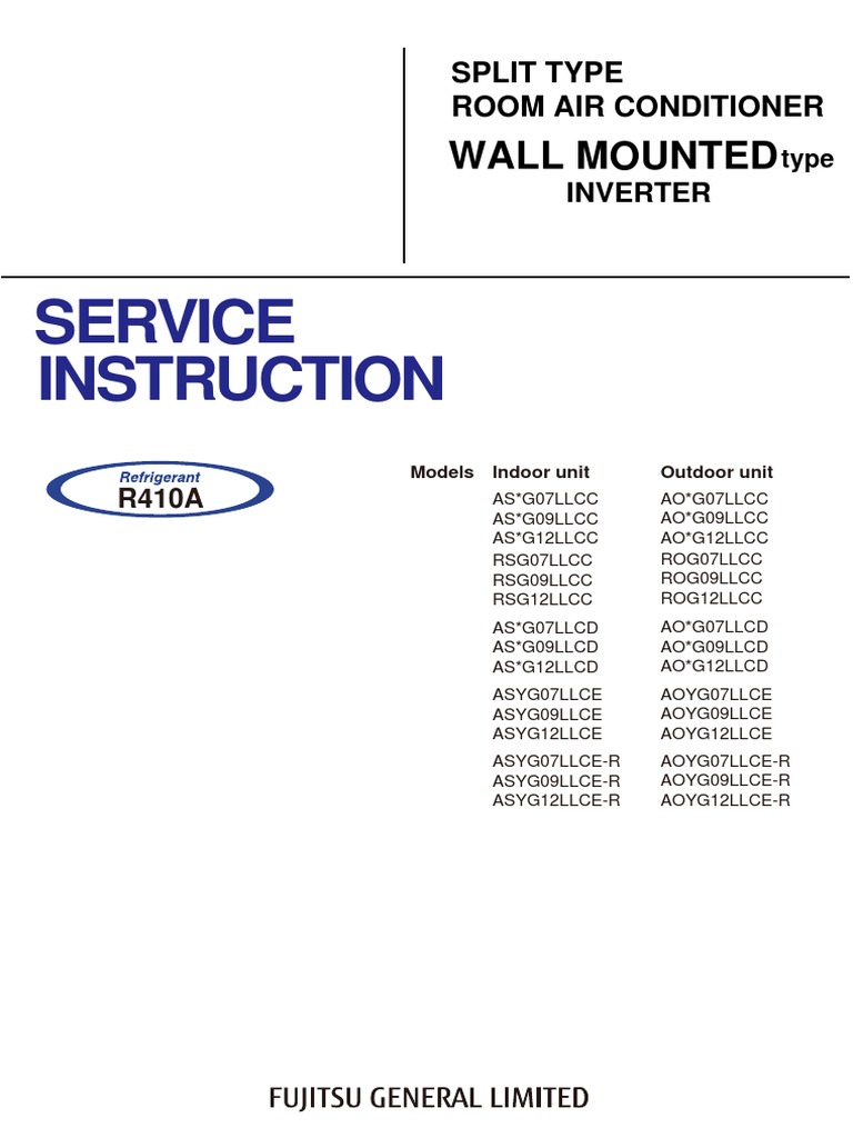 Manual Service AC Fujitsu FJ - SI ASYG12LLCE + AOYG012LLCE | PDF ...